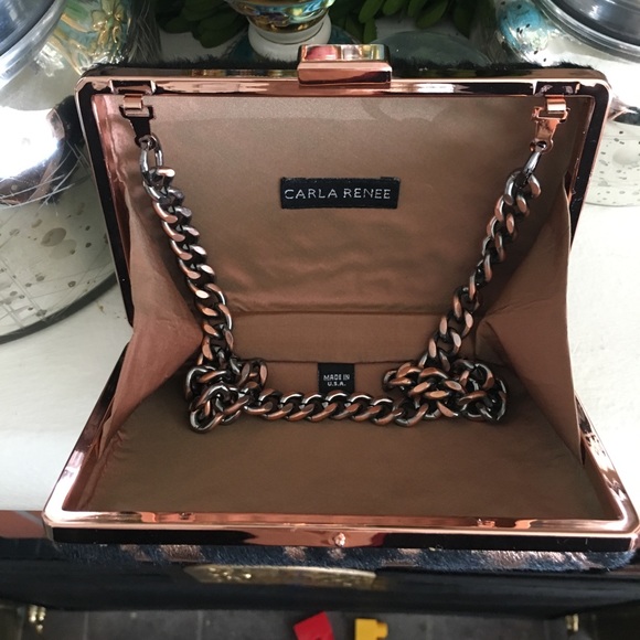 Carla Renee | Bags | Leather Hair Hide Clutch Black And Copper | Poshmark